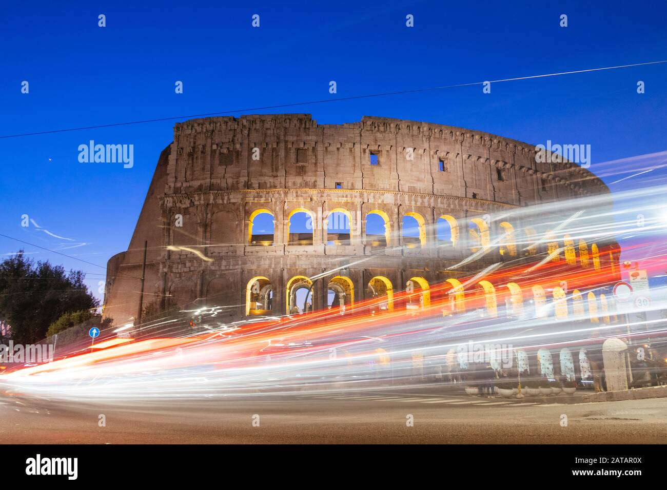 Rome, Italy - Jan 2, 2020: Colosseum at night with colorful blurred ...