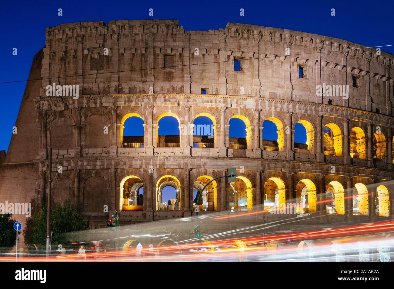 Rome, Italy - Jan 2, 2020: Colosseum at night with colorful blurred ...