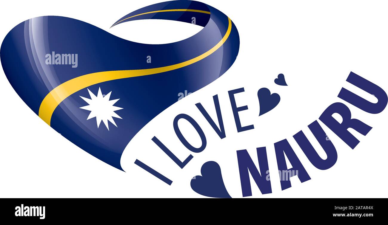 National flag of the Nauru in the shape of a heart and the inscription ...