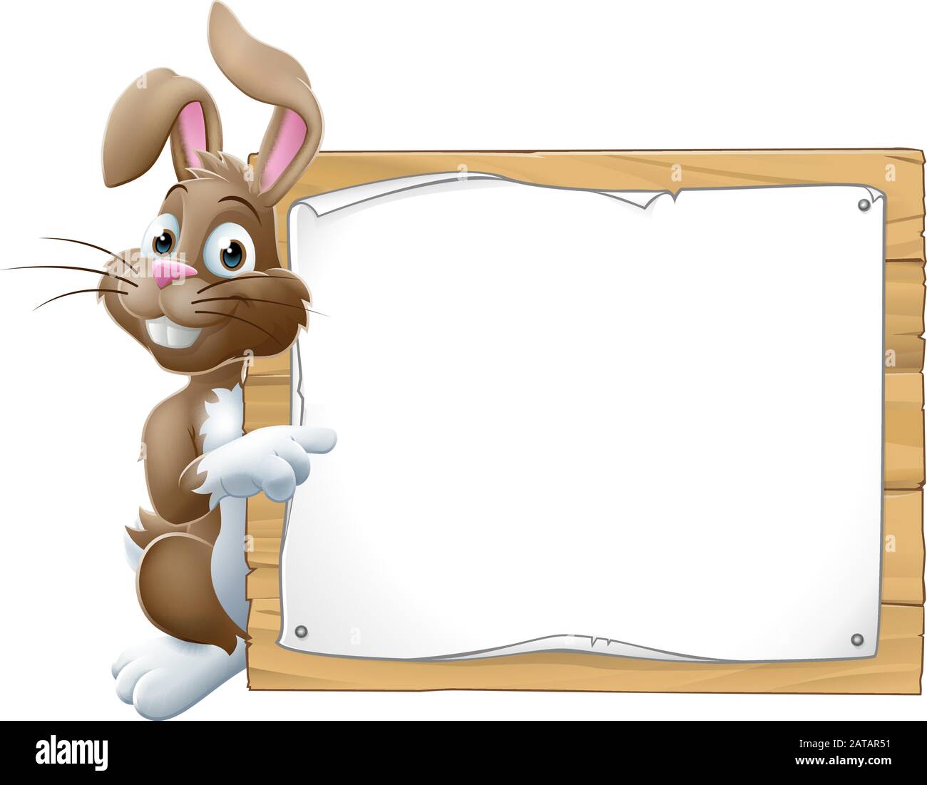 Easter Bunny Rabbit Peeking Around Sign Pointing Stock Vector Image ...