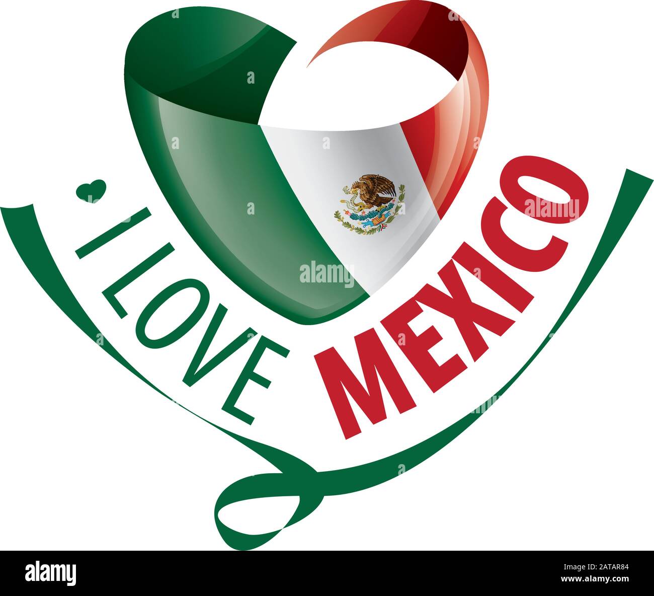 National flag of the Mexico in the shape of a heart and the inscription ...