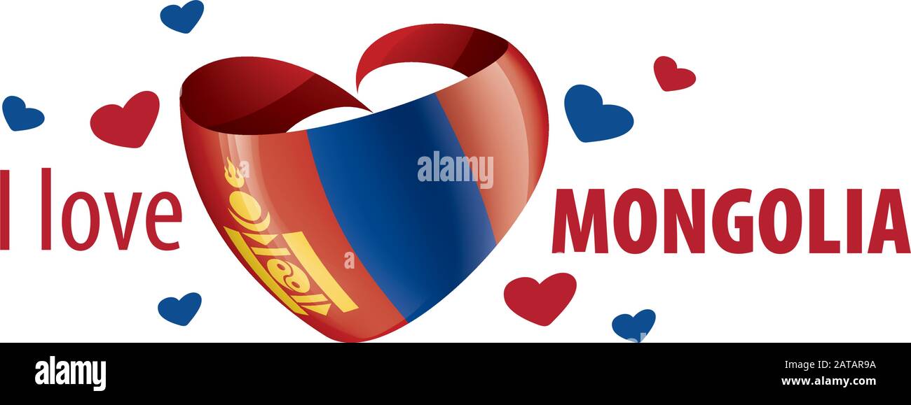 National flag of the Mongolia in the shape of a heart and the ...
