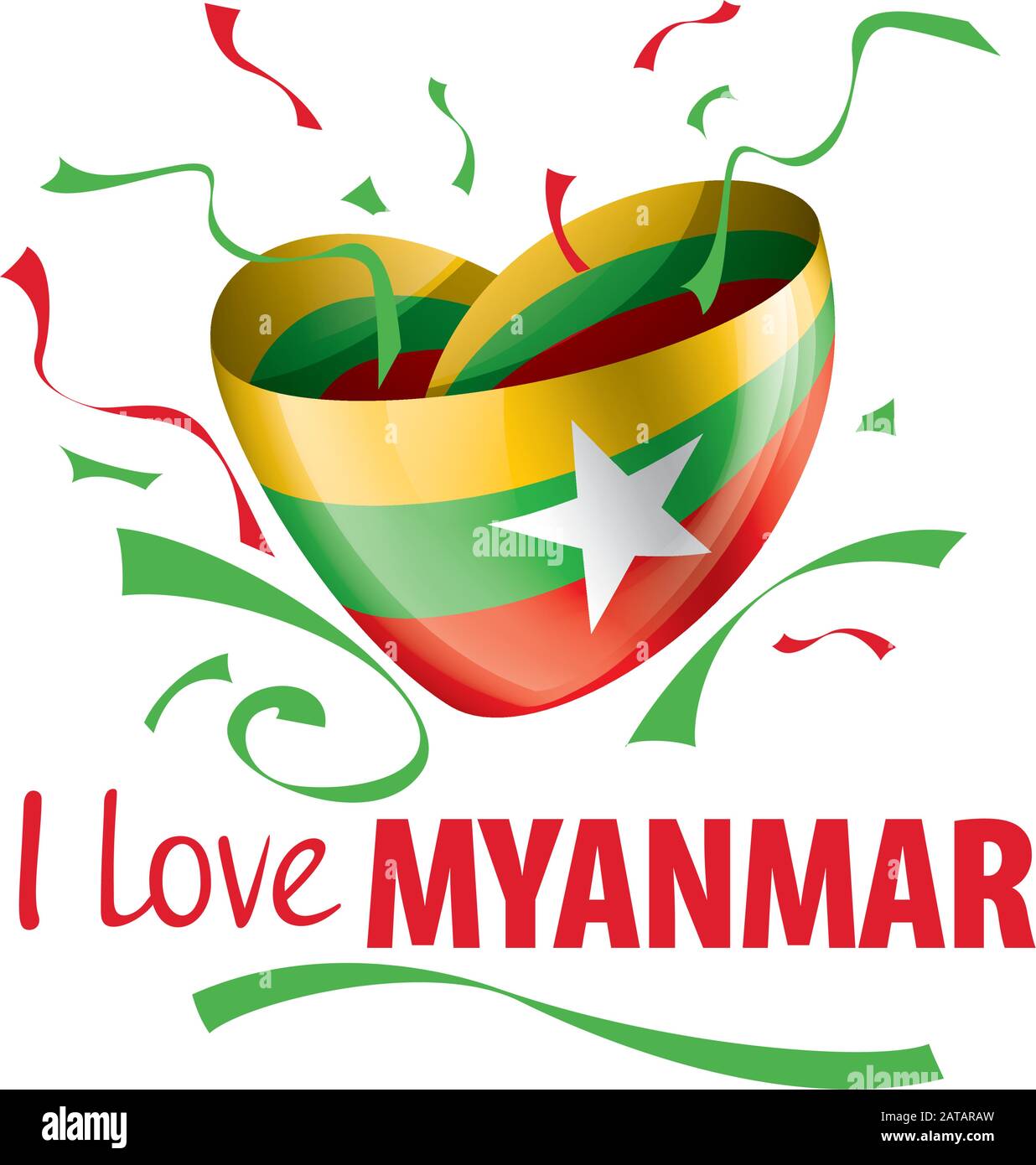 National flag of the Myanmar in the shape of a heart and the ...