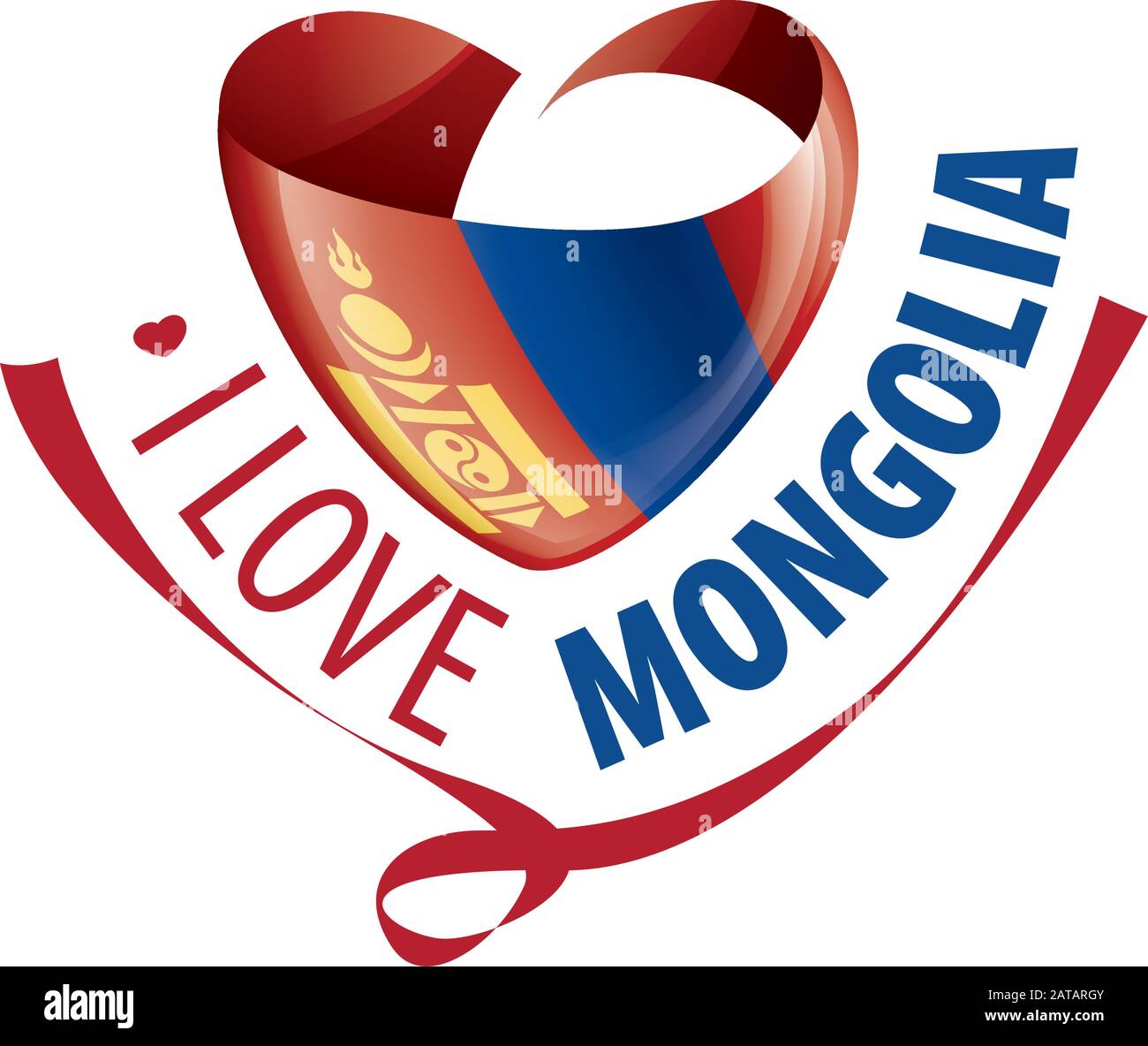 National flag of the Mongolia in the shape of a heart and the ...