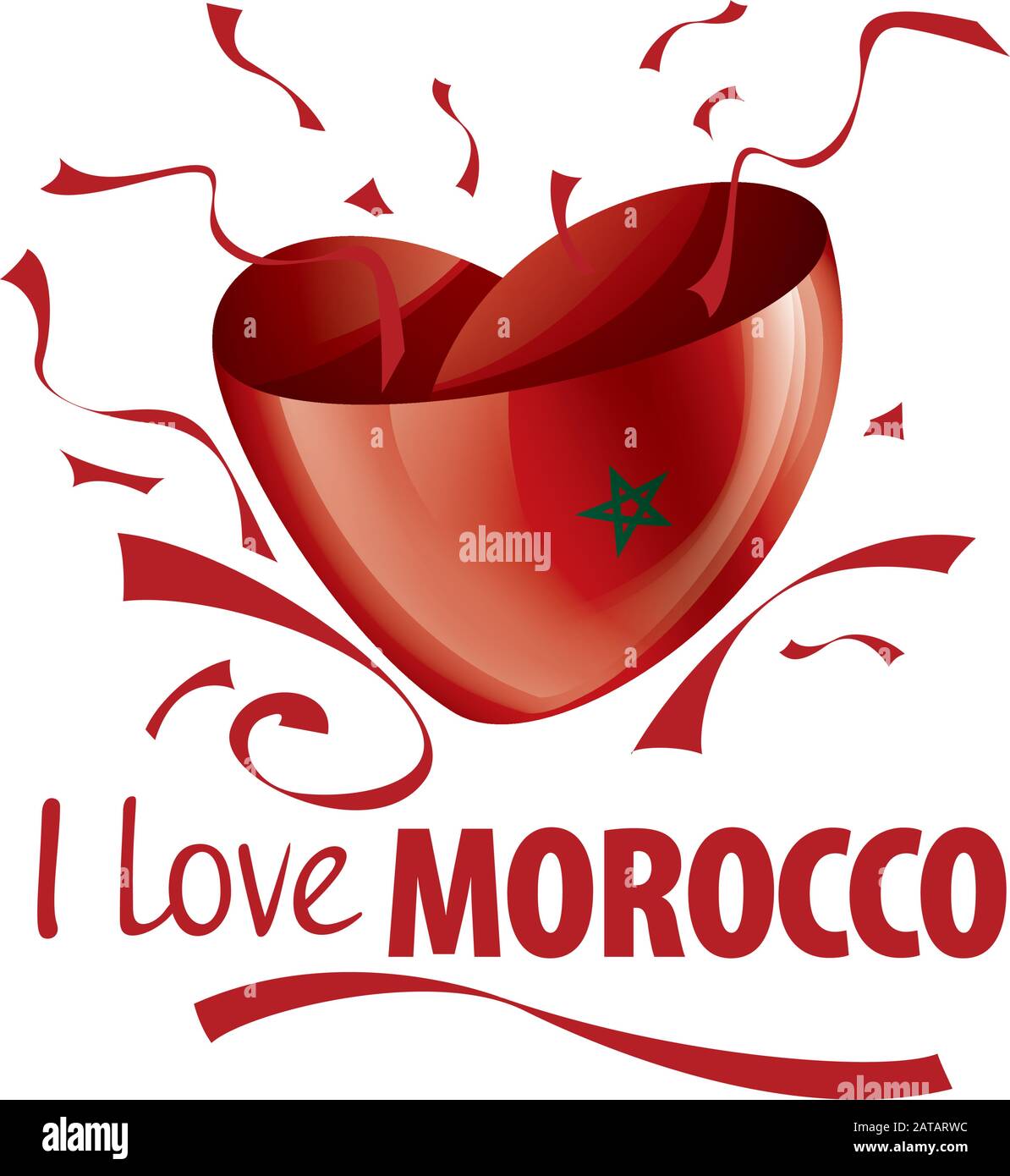 National flag of the Morocco in the shape of a heart and the ...