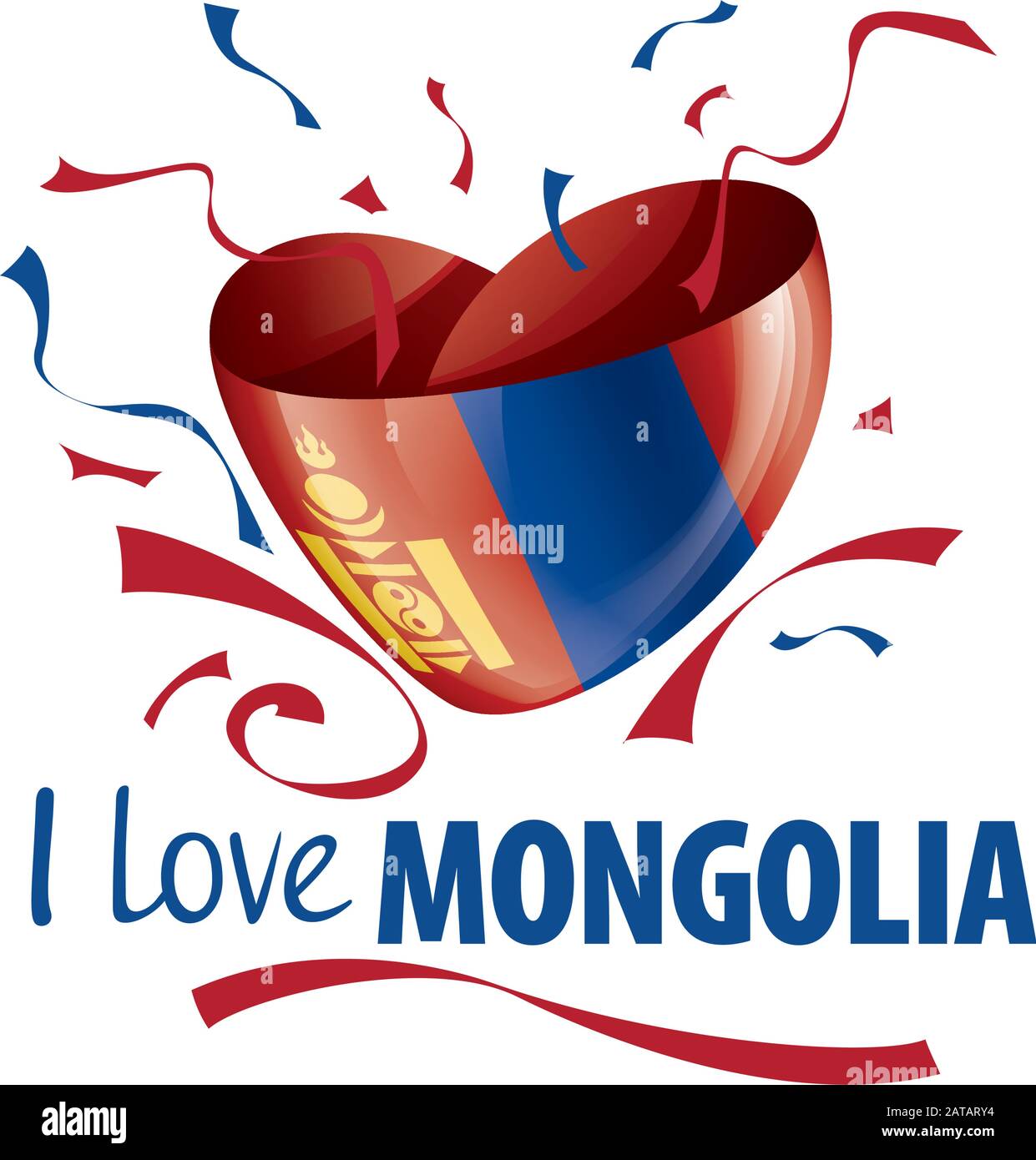 National flag of the Mongolia in the shape of a heart and the ...