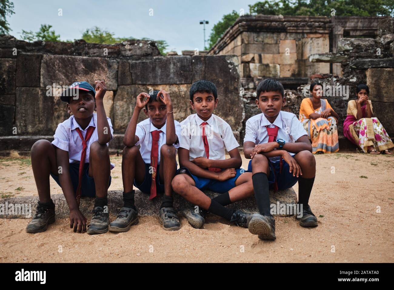 Young boys from Sri Lanka in student uniforms in Polonnaruwa Stock ...