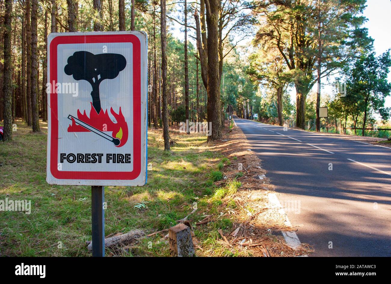 Warning sign for forest fire near a forest Stock Photo - Alamy