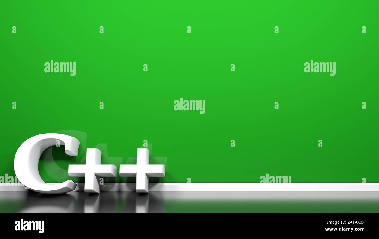 C++ white write at green wall background - 3D rendering illustration ...