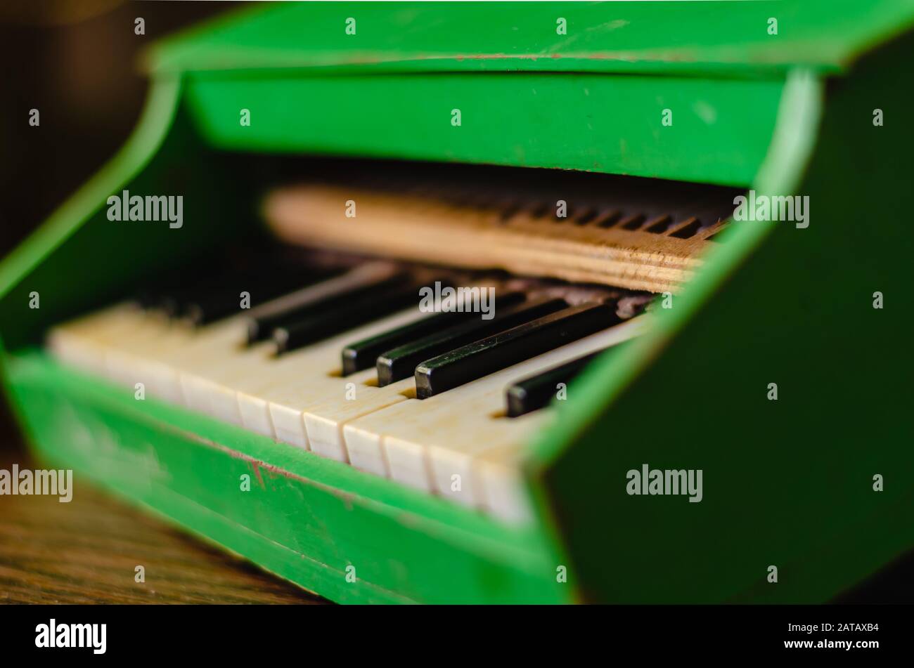 Wooden green musical instrument for preschool age. Toy green piano for ...