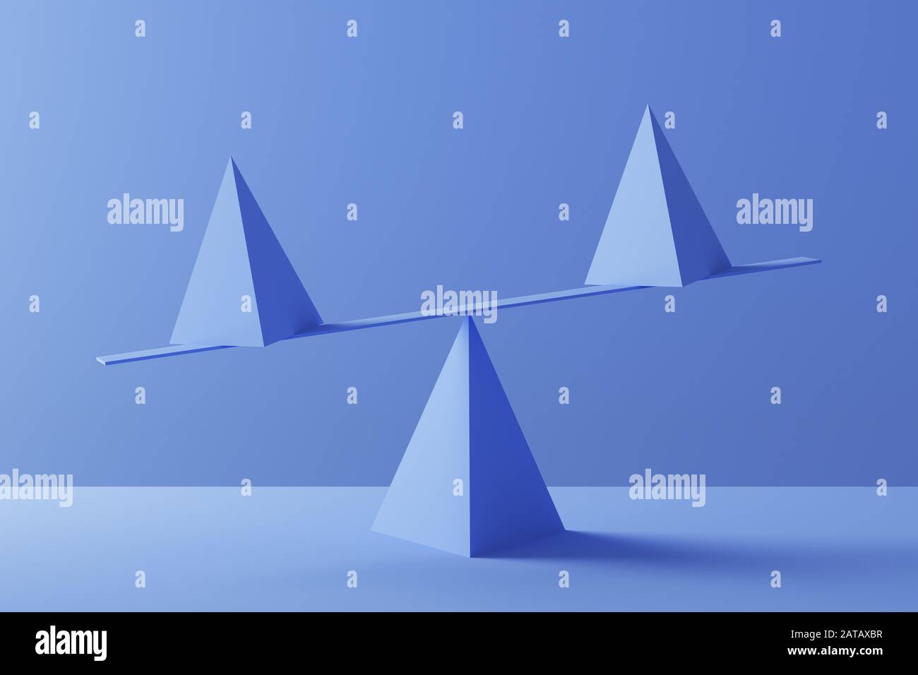 Two pyramids in perfect balance over blue background - 3D Rendering ...