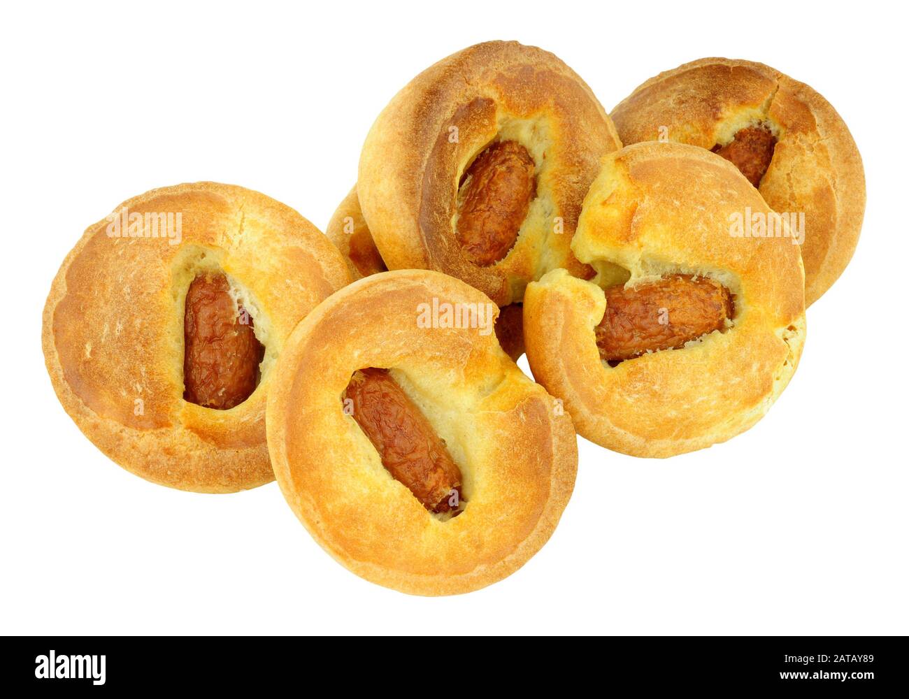 Mini sausage toad in the hole snacks isolated on a white background ...