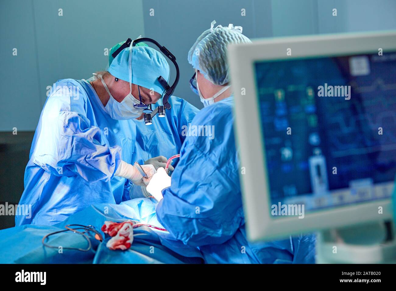 Electrocardiogram in hospital surgery operating emergency room showing ...