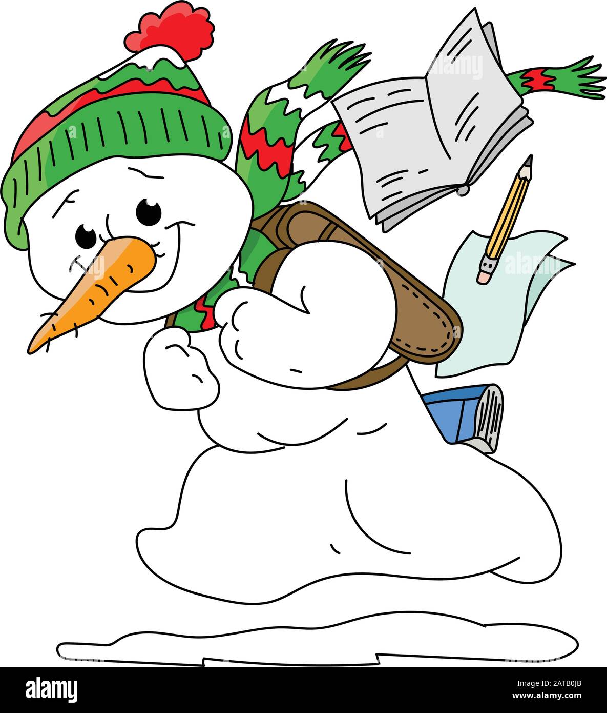 Cartoon snowman with a backpack going to school vector illustration ...
