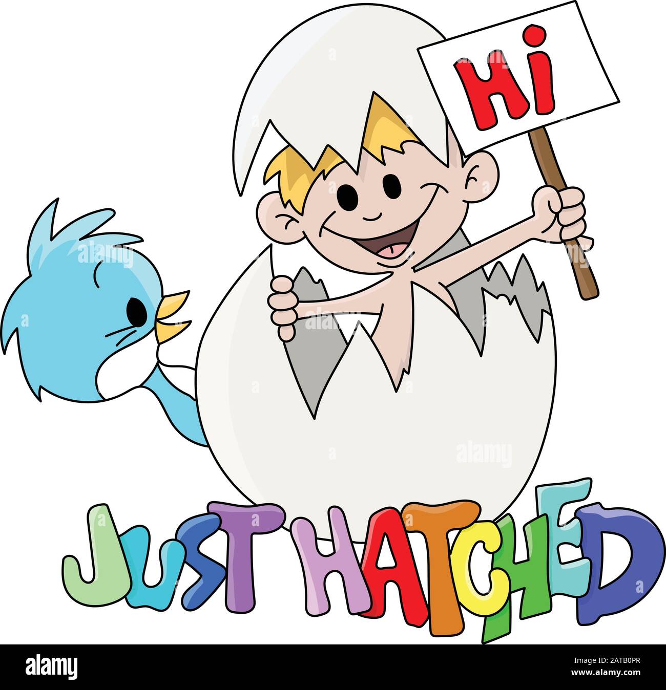 Cartoon baby boy getting out of an egg shell vector illustration Stock ...