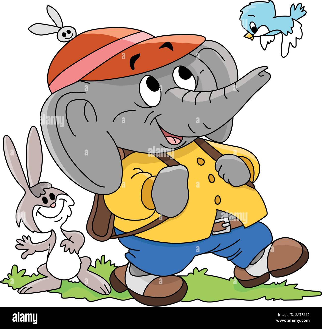 Cartoon elephant with his backpack going to school happily vector ...