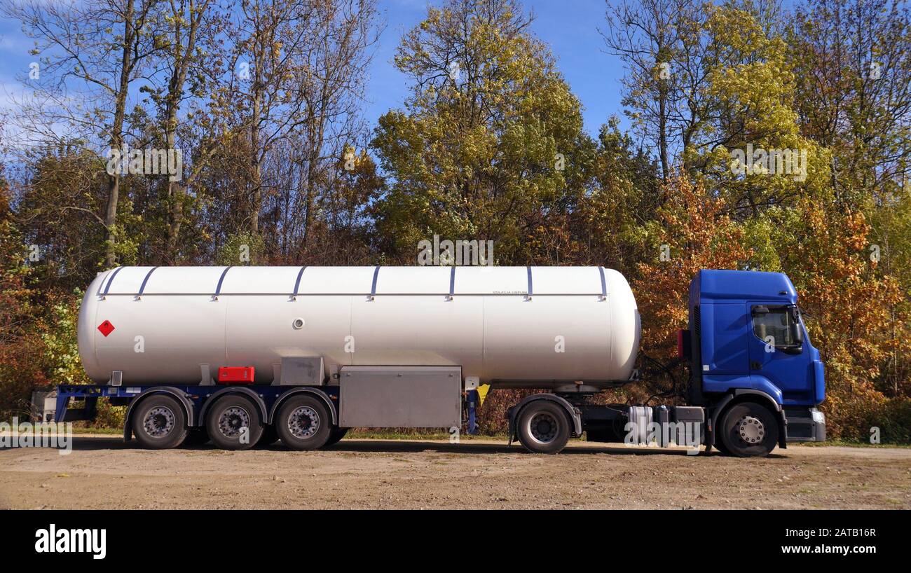 Truck with a specialist semi-trailer. Road tanker with thermal ...