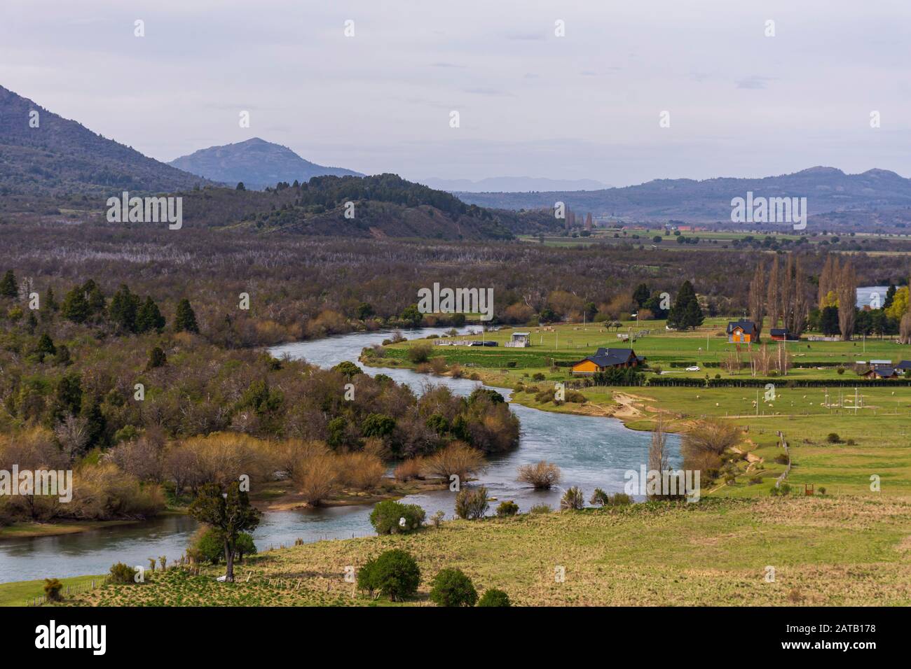Lanscape view of green valley of Cholila, Chubut, Patagonia, Argentina ...