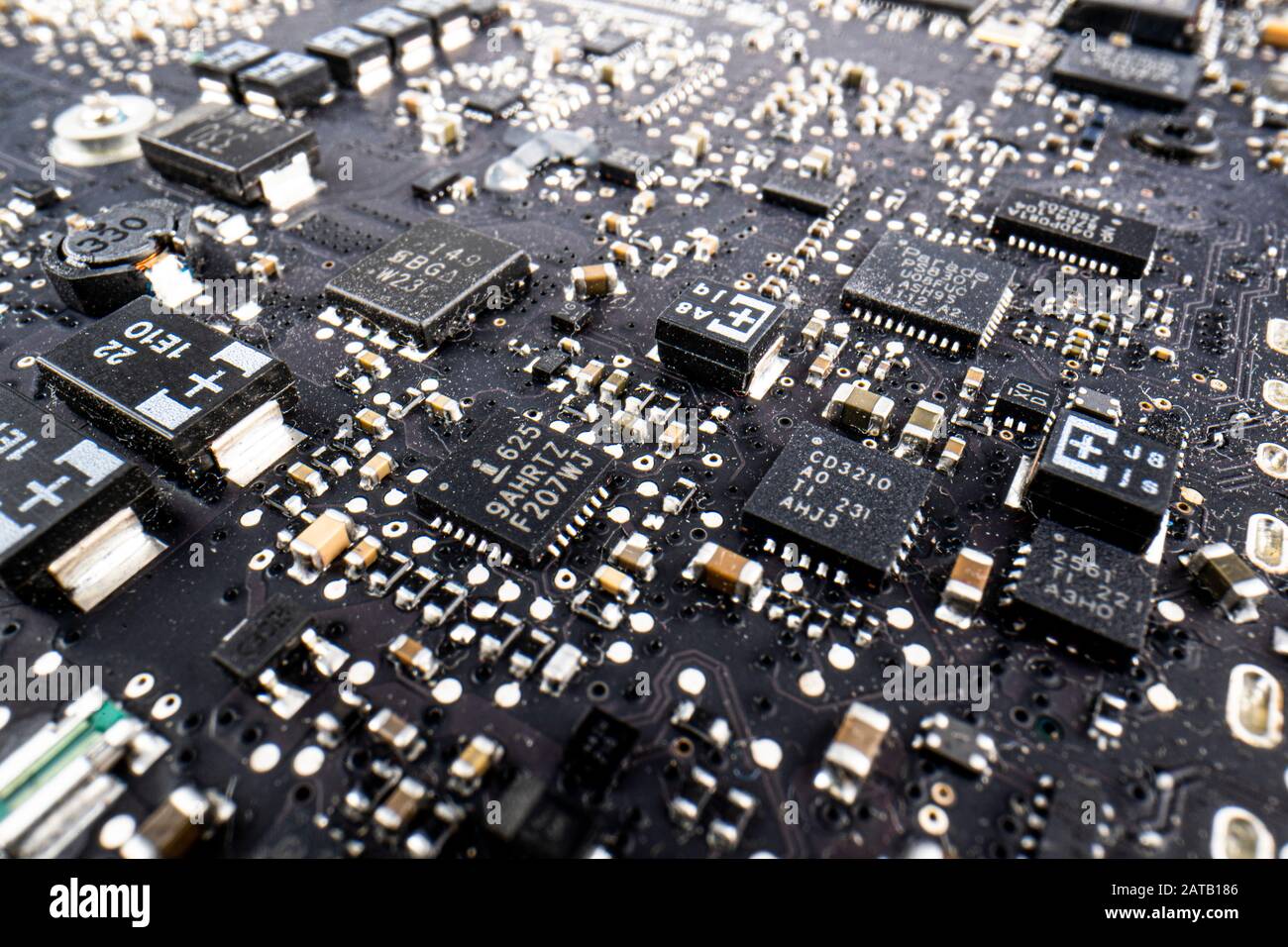 close-up of electronic circuit board with processor, Fragment of the ...