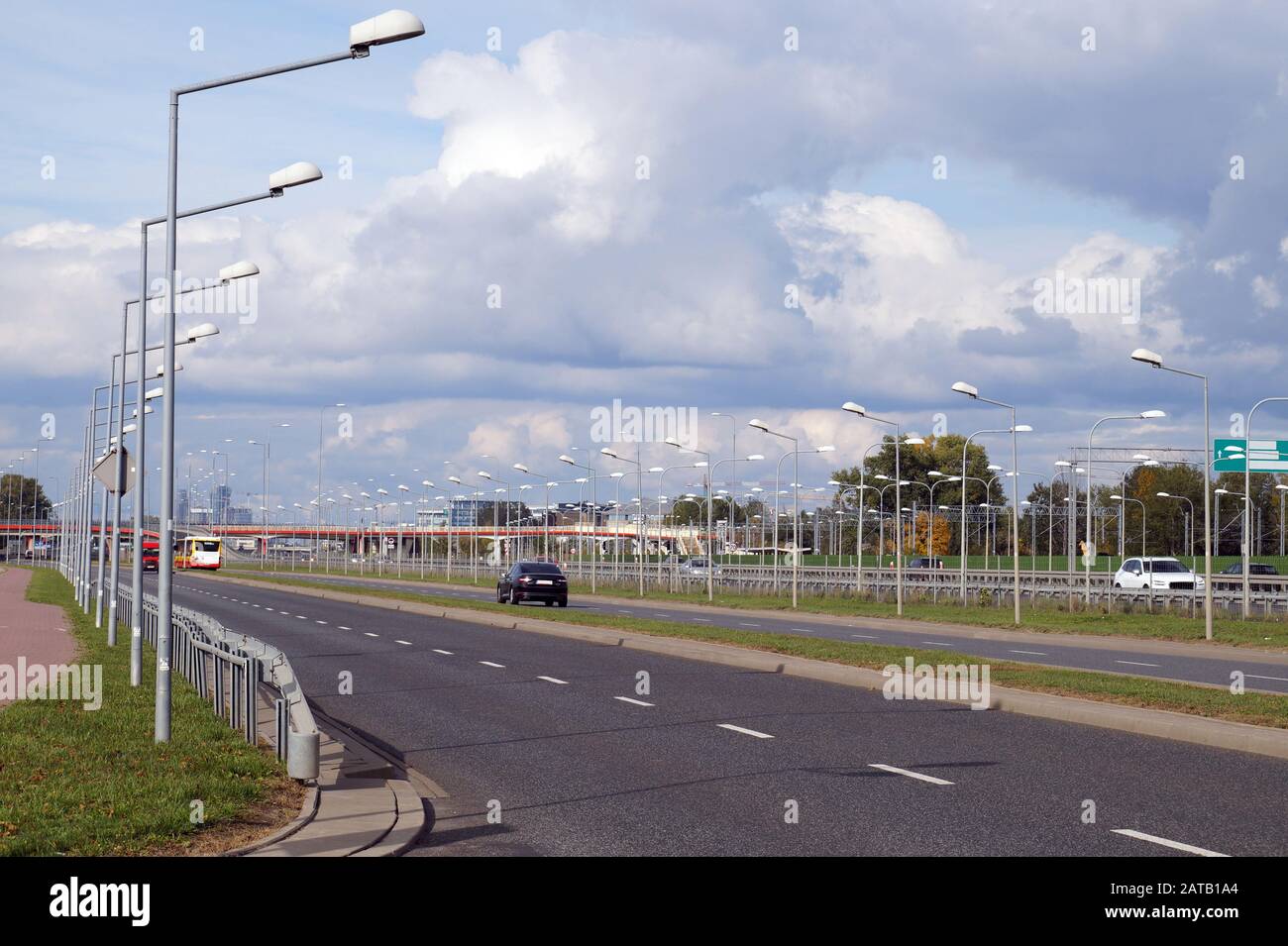 Warsaw. Poland. Extremely extensive expressway lighting system Stock ...