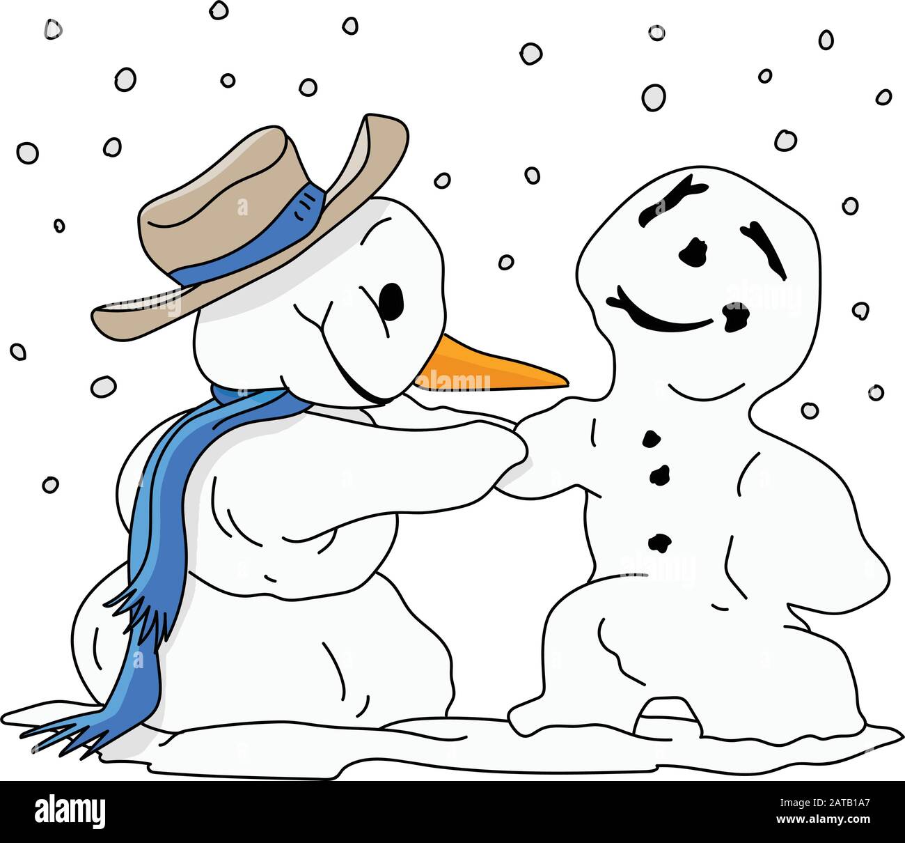 Cartoon snowman making himself a friend out of snow vector illustration ...