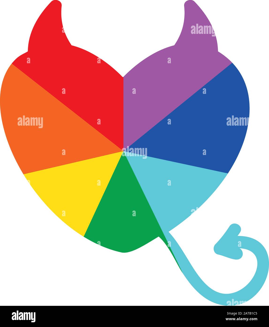 Rainbow Ray Heart With Tail and Horns Flat Vector Icon for Printing ...