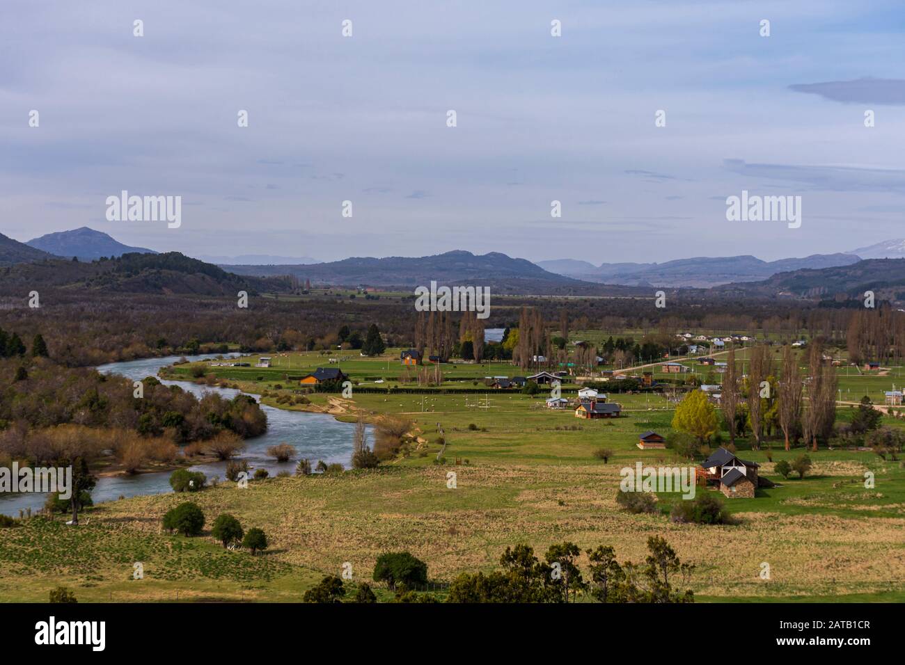 Lanscape view of green valley of Cholila, Chubut, Patagonia, Argentina ...