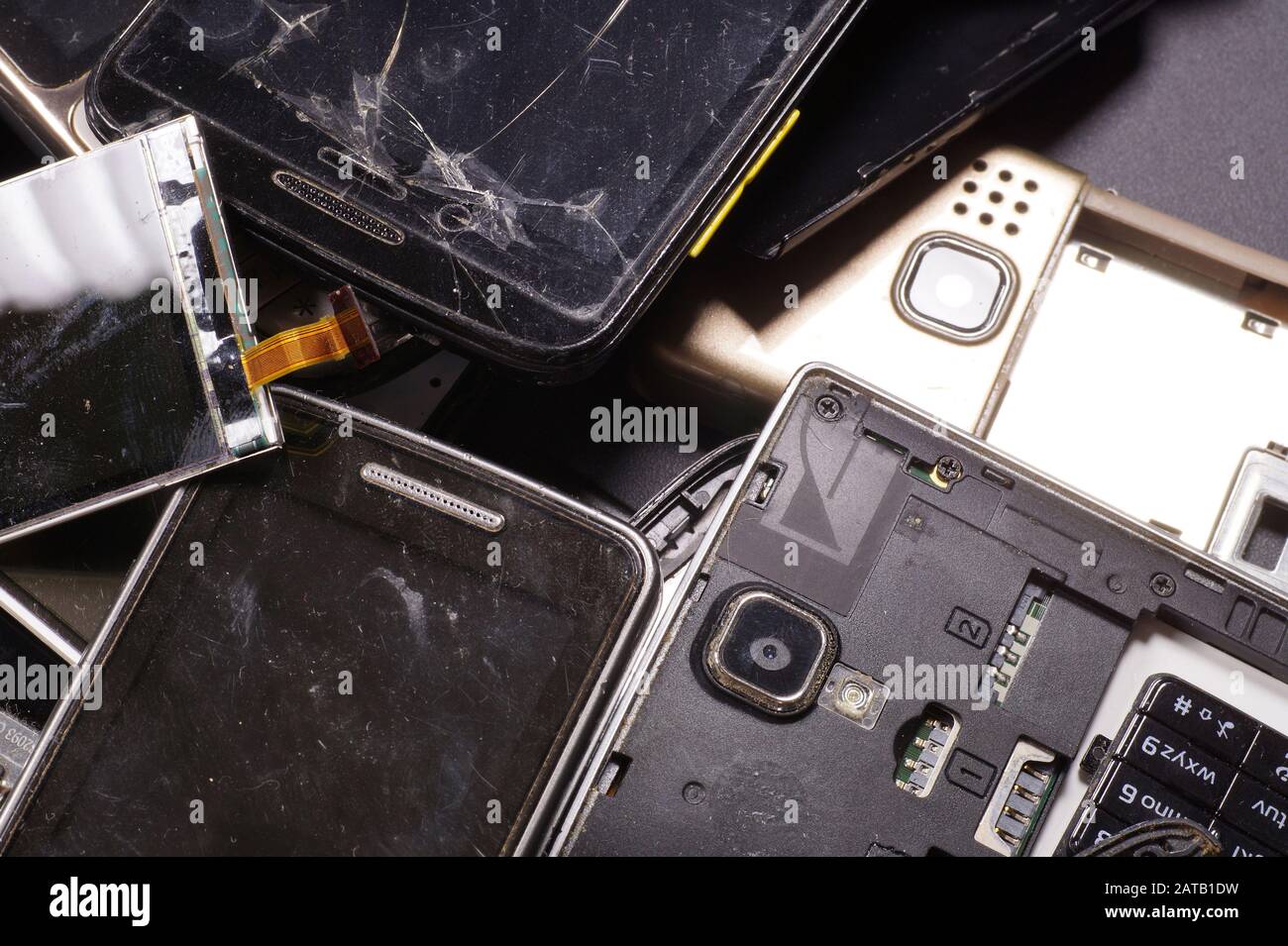 Electronic scrap. Different phones and smartphones not suitable for ...