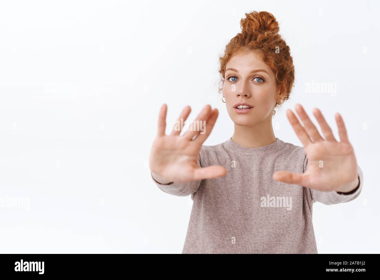 Tender, gorgeous and sensual redhead beautiful woman with curly combed ...