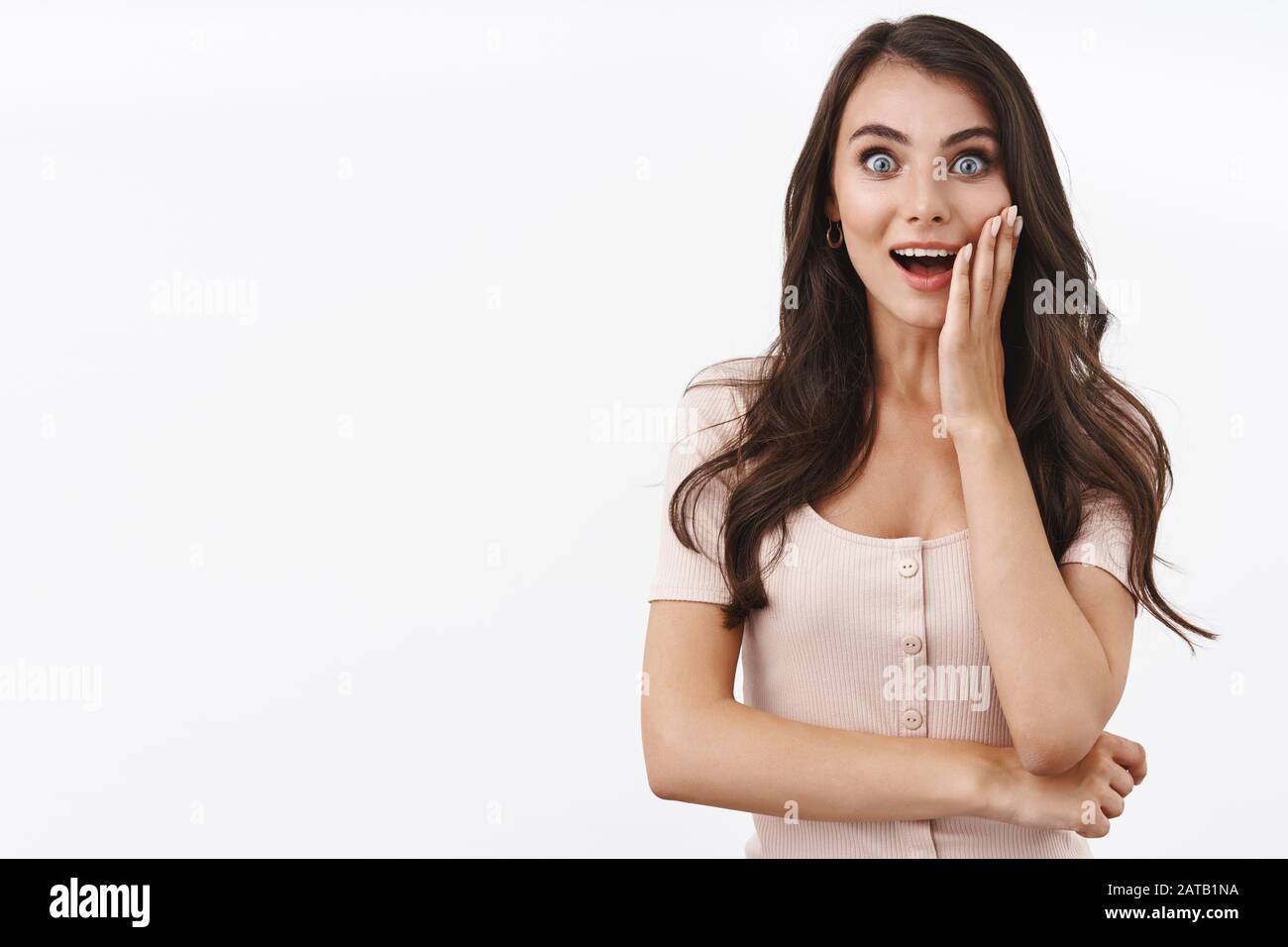 Surprised And Impressed Wondered Pretty Brunette Caucasian Female