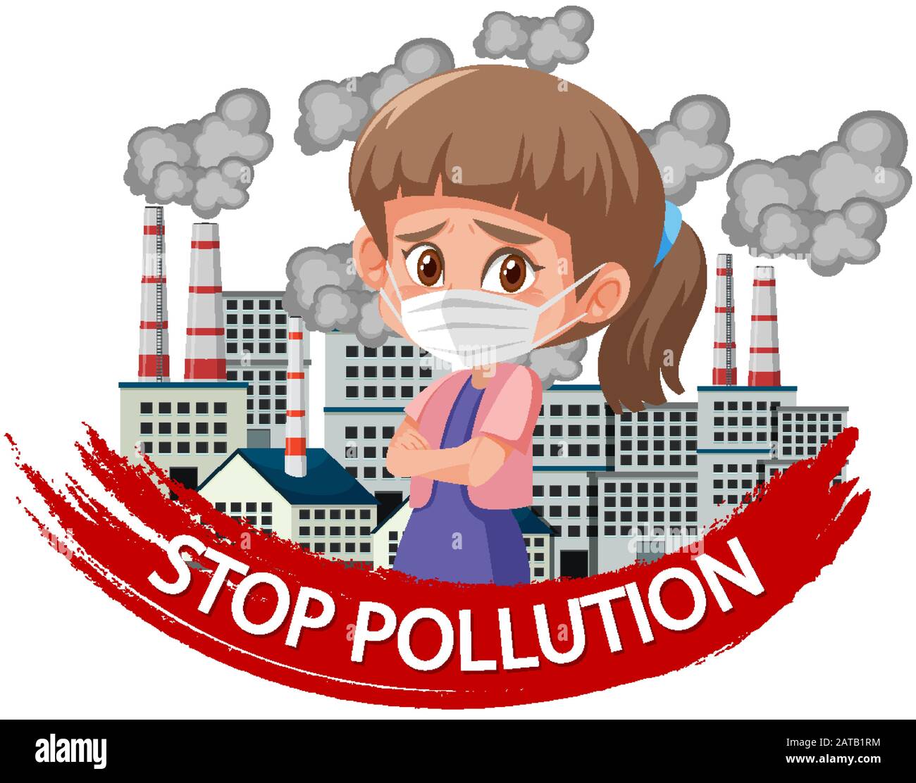 Poster design for stop pollution with girl wearing mask illustration ...