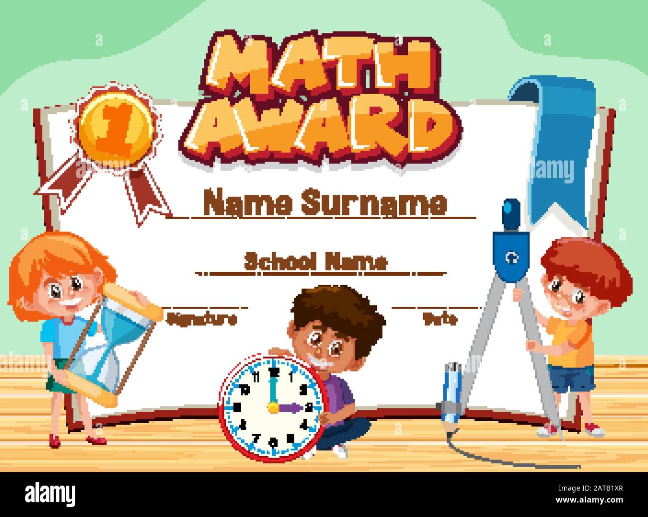 Certificate template for math award with children in background ...