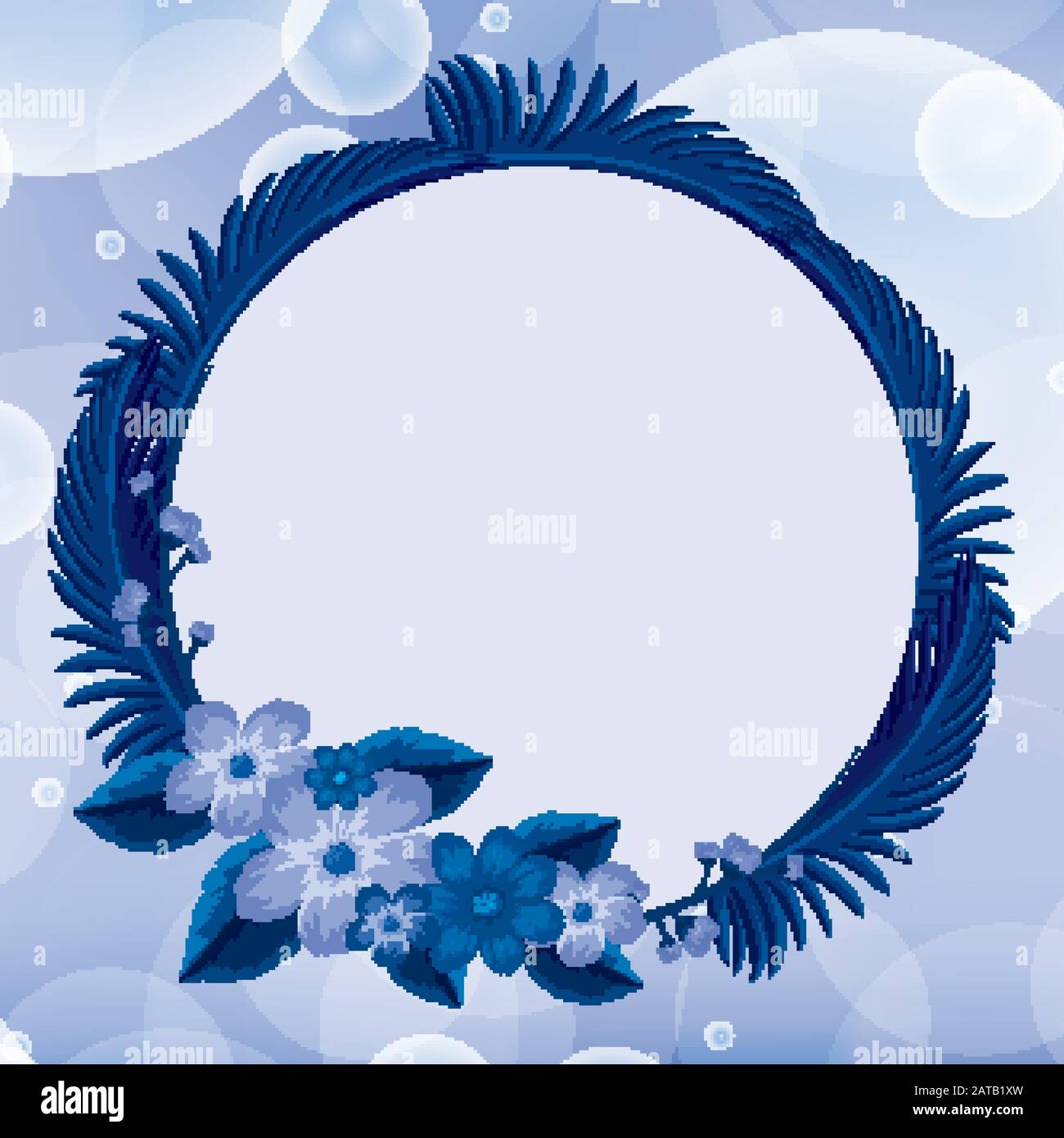 Background design with blue flowers in round frame illustration Stock ...