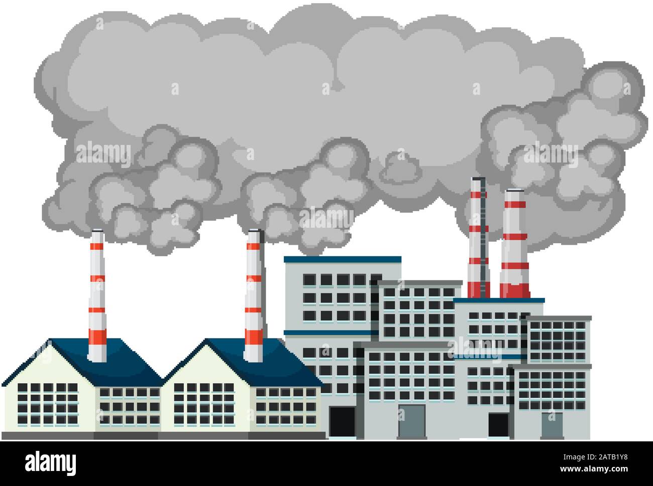 Scene with factory buildings and smoke coming out illustration Stock ...