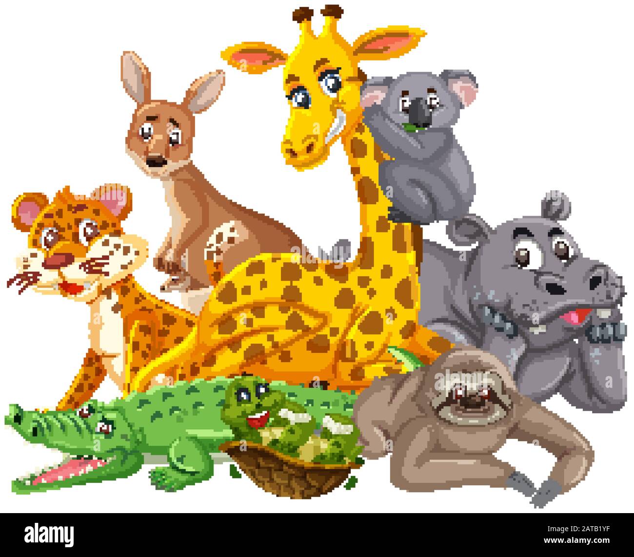 Different types of wild animals on white background illustration Stock ...