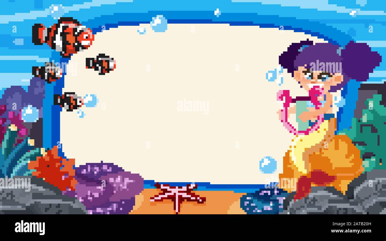 Frame design with mermaid and little fish in the ocean illustration ...