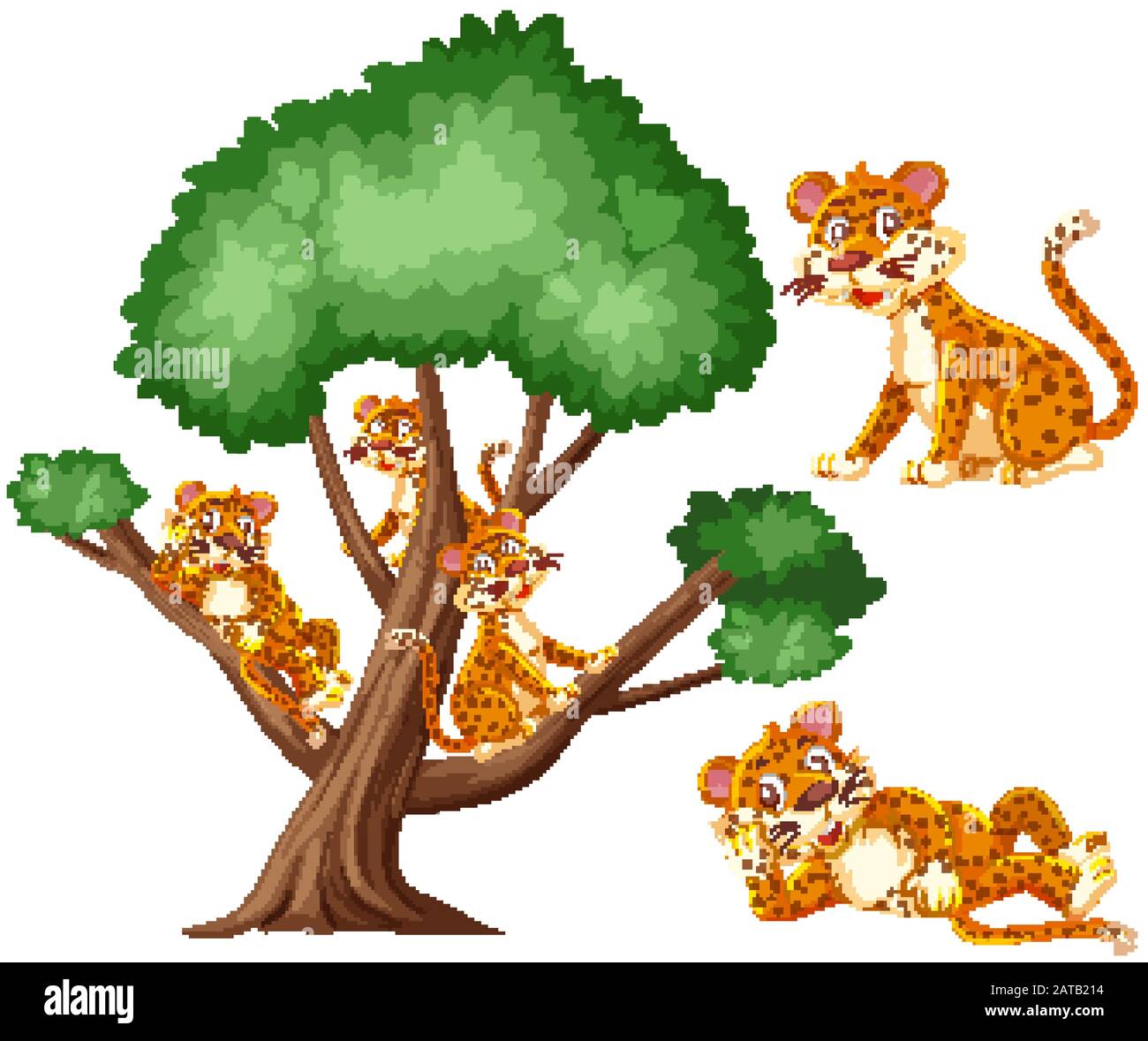 Big tree and many tigers on white background illustration Stock Vector ...