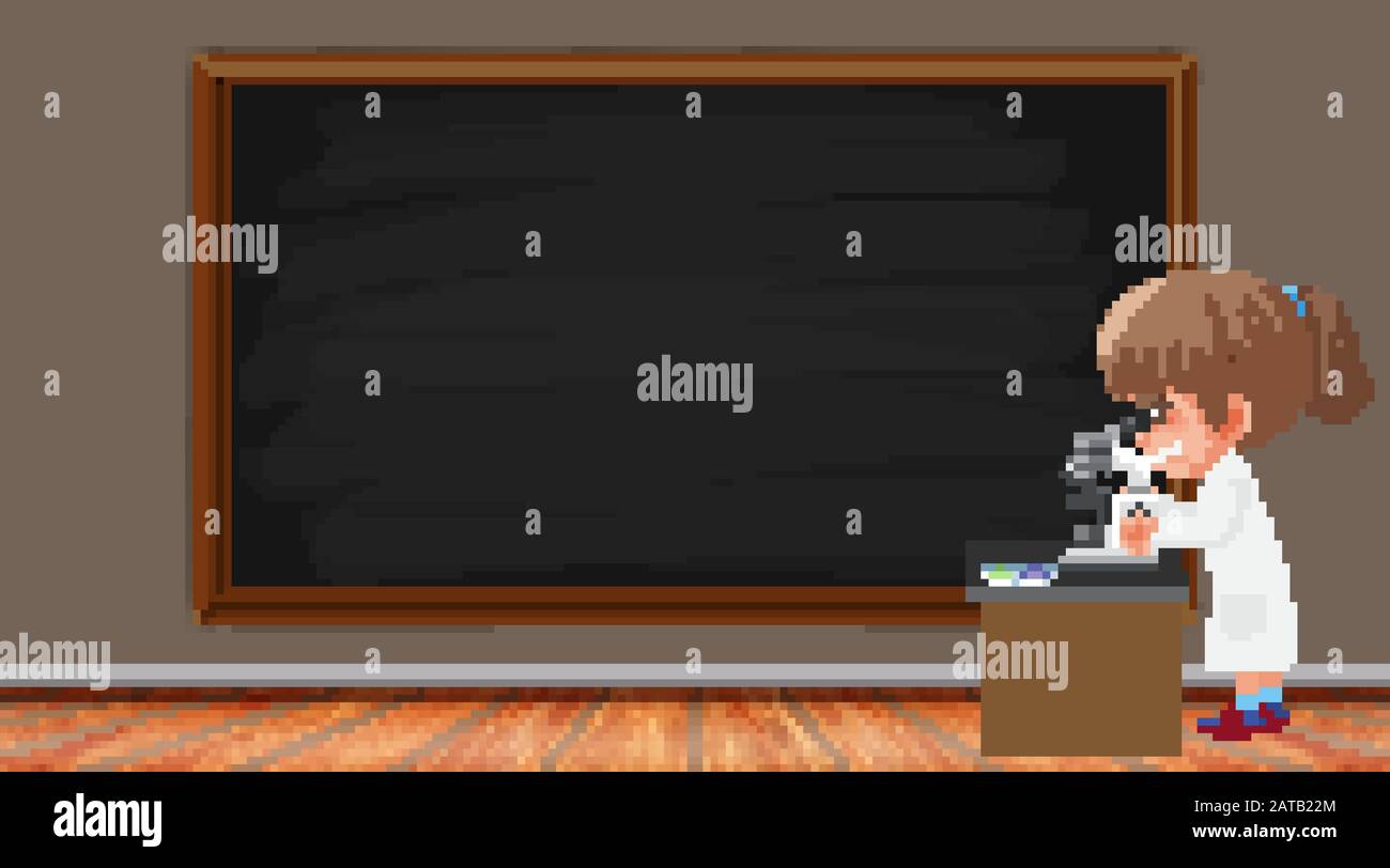 Border template with girl looking at microscope illustration Stock ...