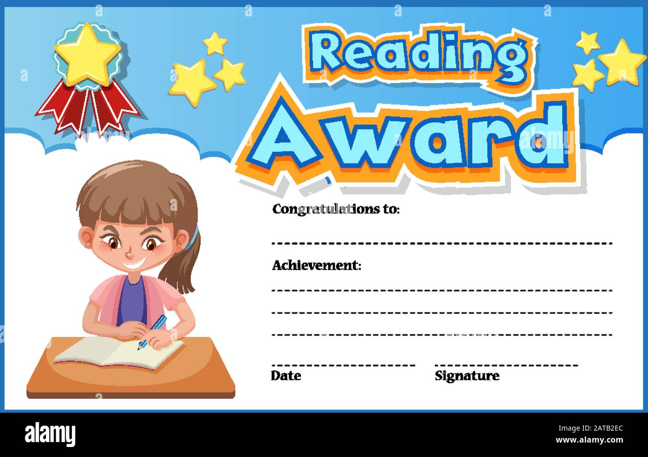 Certificate template for reading award with girl reading in background ...