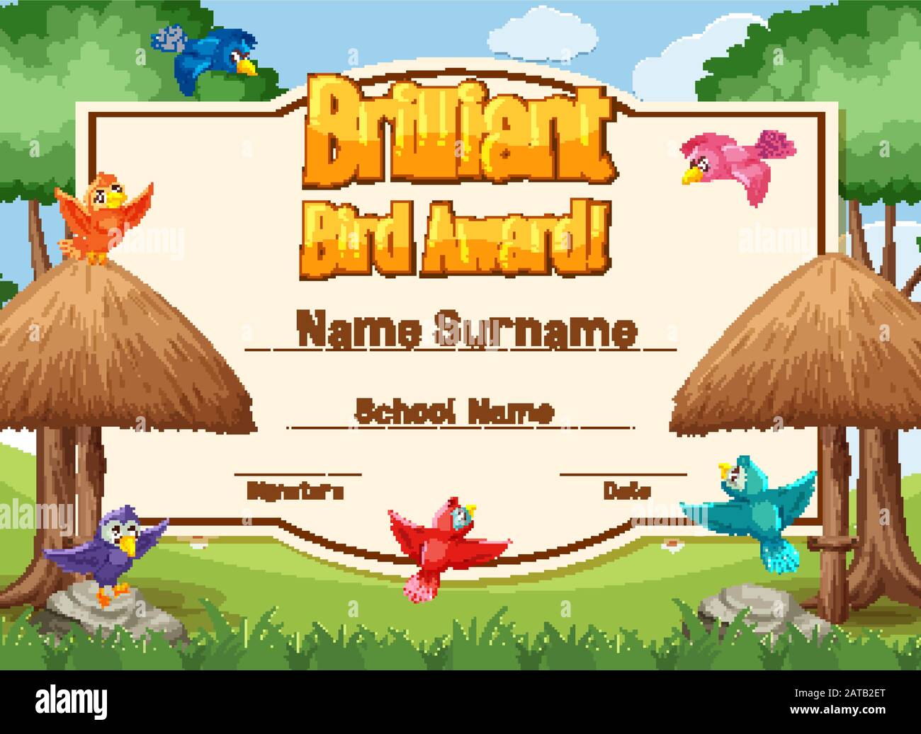 Certificate template for brillant bird award with birds flying ...
