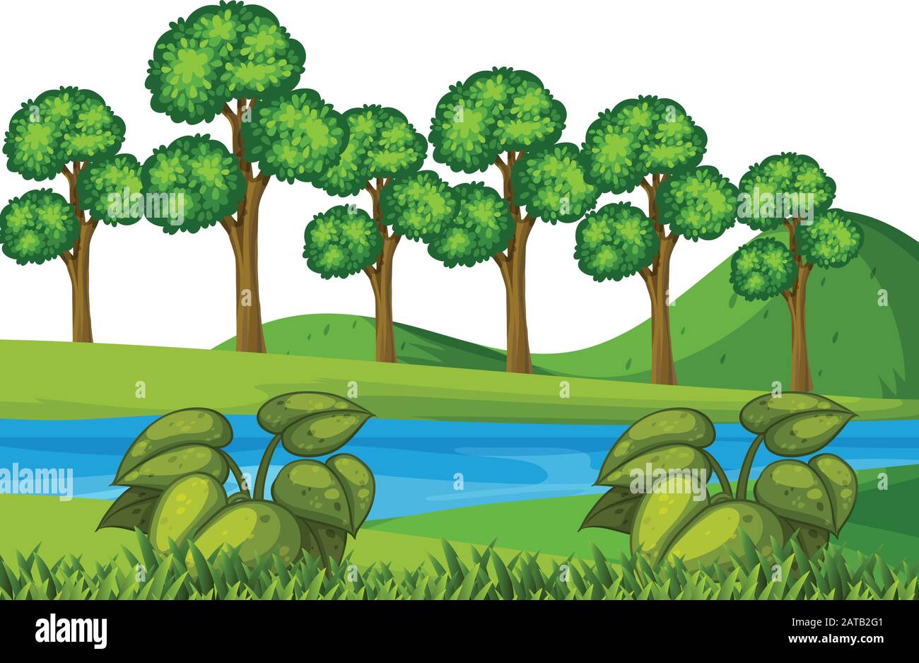 Scenery background of river and forest illustration Stock Vector Image ...