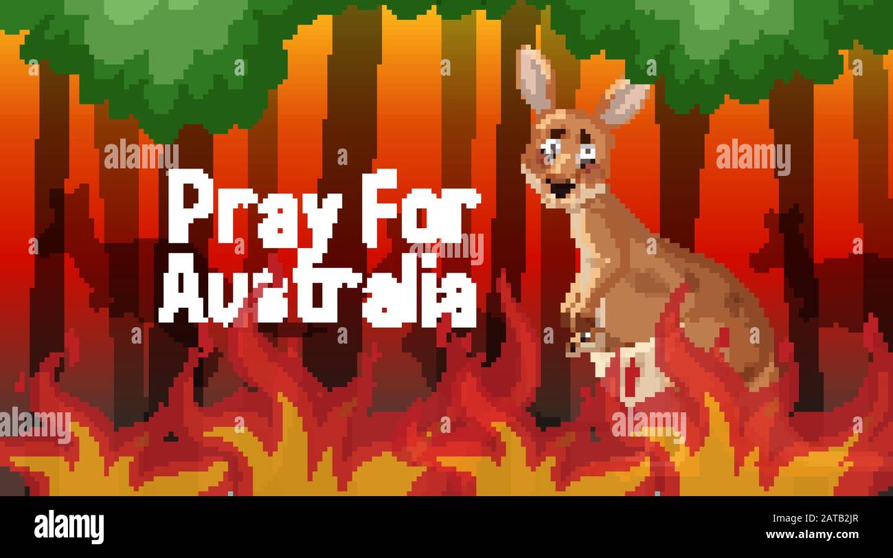 Scene with big wildfire with animal trapped in the forest illustration ...