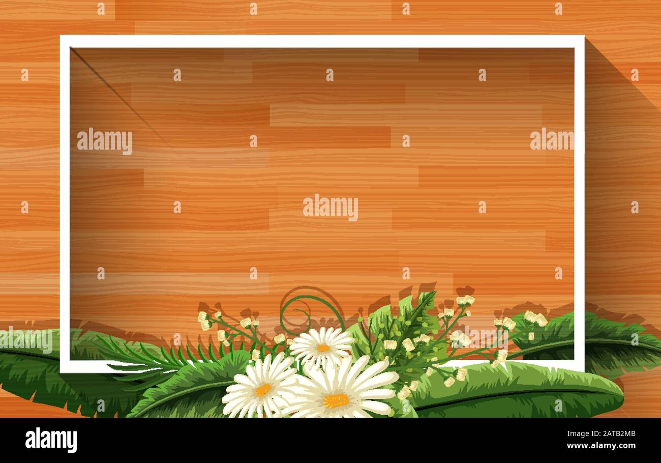 Frame template design with white flowers on board illustration Stock ...