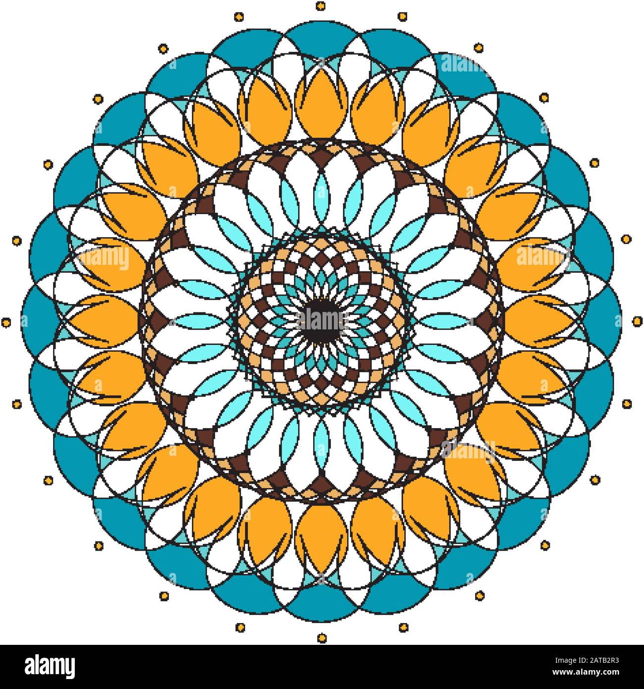 Mandala pattern design in orange and blue colors illustration Stock ...