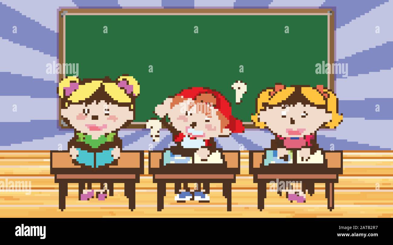 Three students learning in classroom illustration Stock Vector Image ...