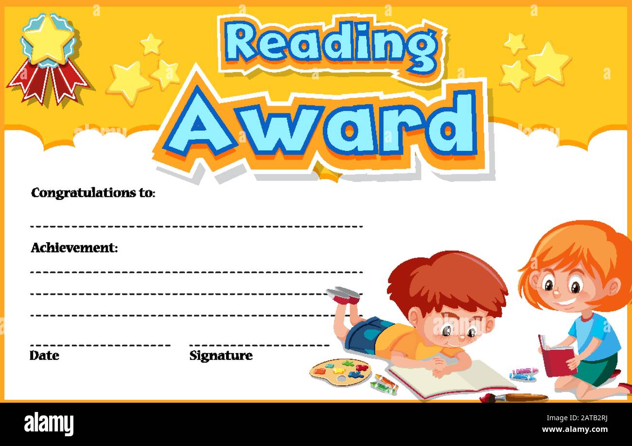 Certificate template for reading award with kids reading in background ...