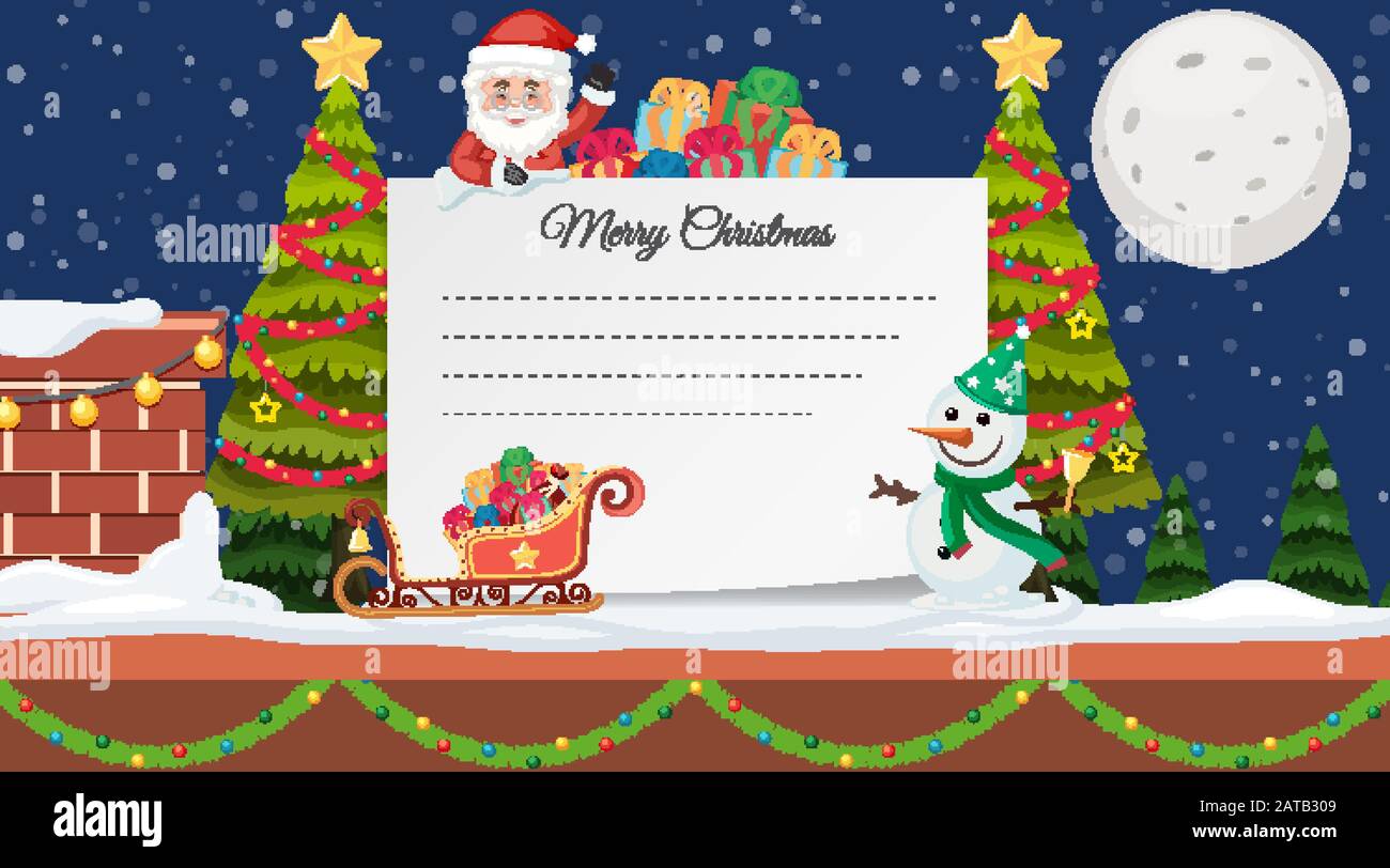 Border template with christmas tree and Santa illustration Stock Vector ...