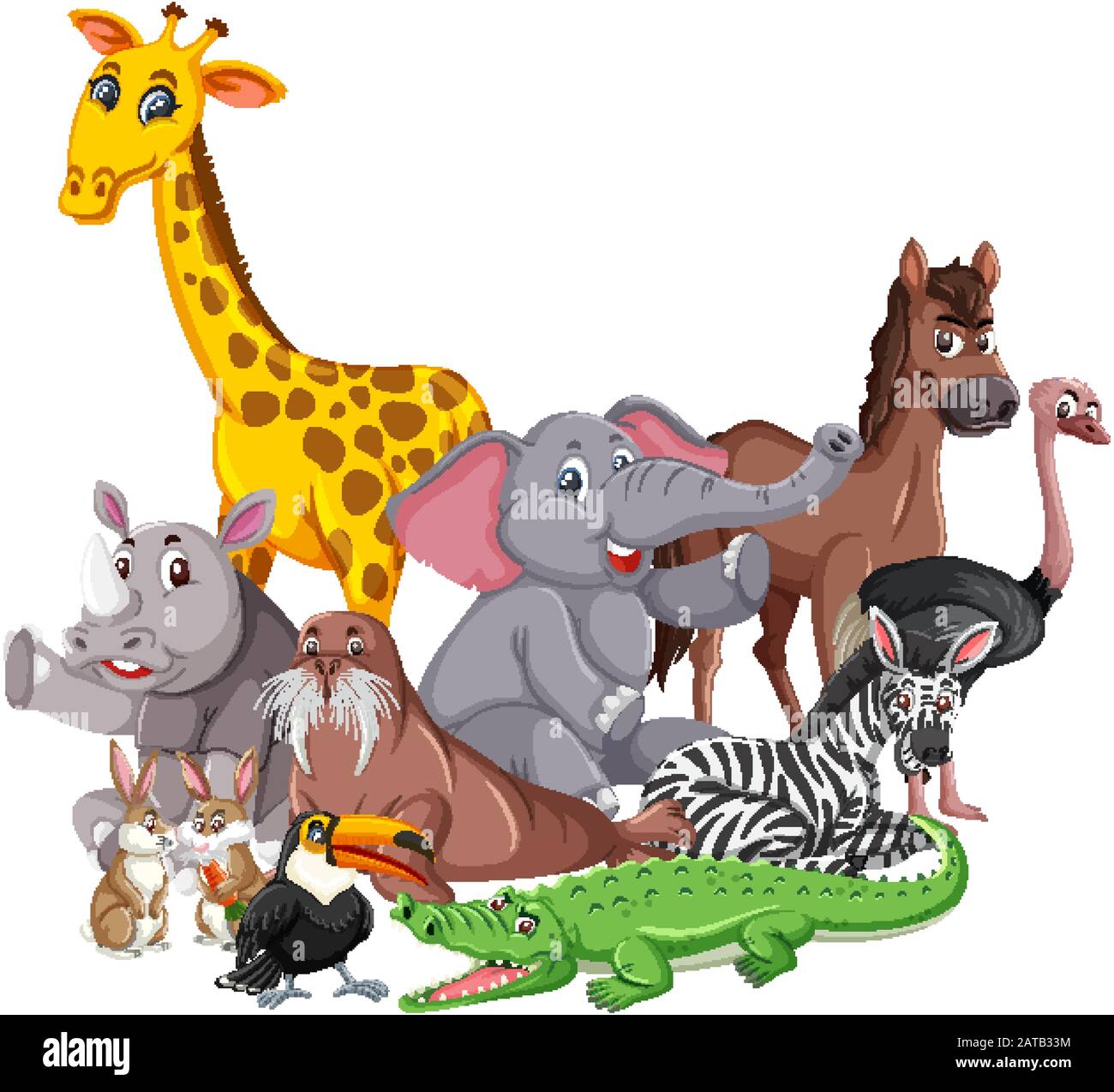 Different types of wild animals on white background illustration Stock ...