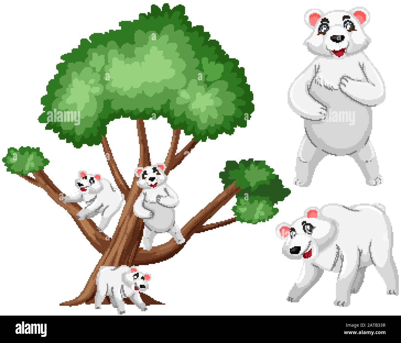 Big tree and polar bears on white background illustration Stock Vector ...