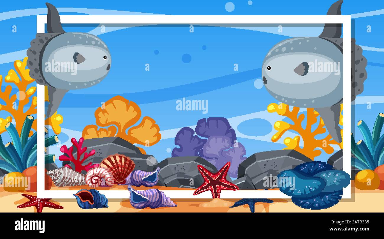 Frame template design with sea creatures under the ocean illustration ...